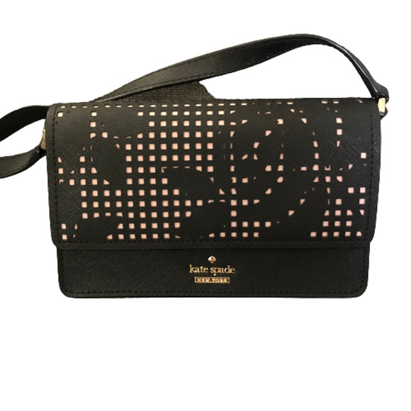 kate spade | Bags | Kate Spade Mini Purse Black With Pin Prick Rose ...